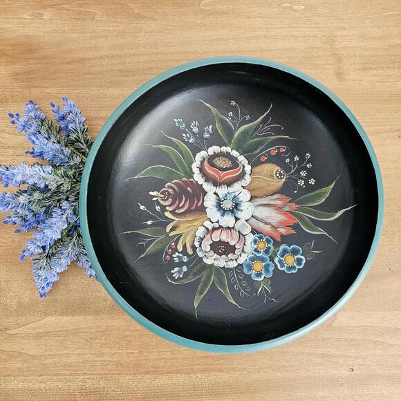 Other | Vintage Blue Floral Norwegian Rosemaling Valdres Style Bowl ...